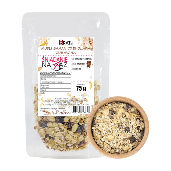 Banan-choklad-tranbärsmüsli 75g | CDON