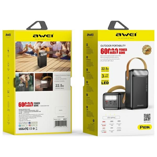 Varavirtalähde AWEI P101K 60000mAh 22.5W musta | CDON
