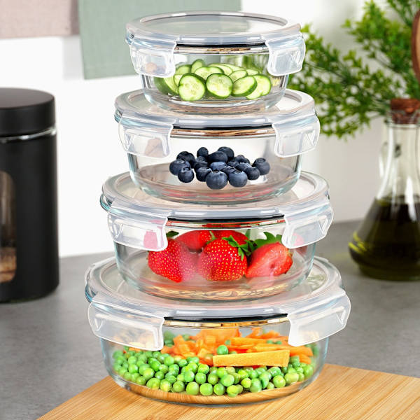 Glasbehållare för mat med lock och försegling, runda, 4 st. | CDON