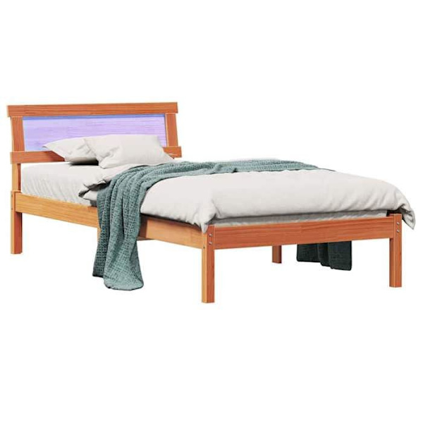 vidaXL Sängram med huvudgavel Brun vax 100 x 200 cm Massivt furu 872835 ...