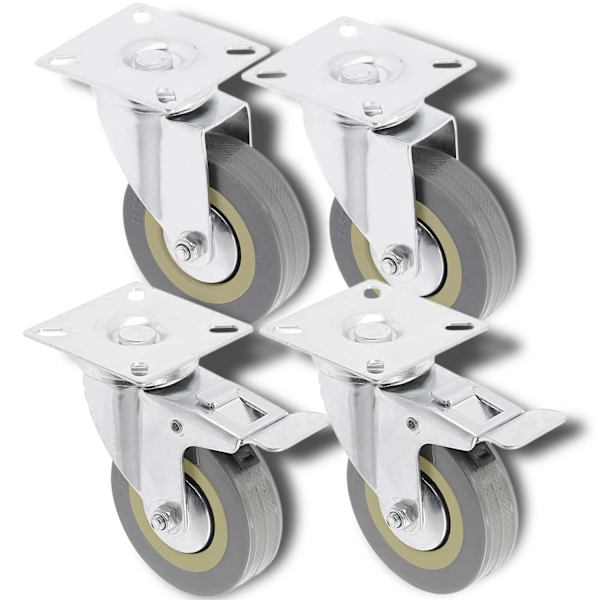 Sats med 4 hjul, grafit, 75 mm, PVC, broms | CDON