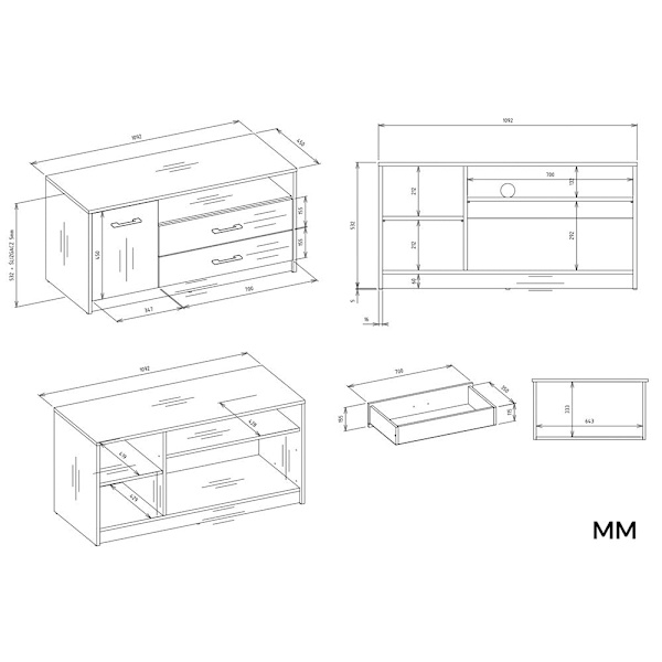 Modernt TV-skåp Simplo 1D2S - 2 lådor, 1 dörr, öppen hylla | Antracit ...
