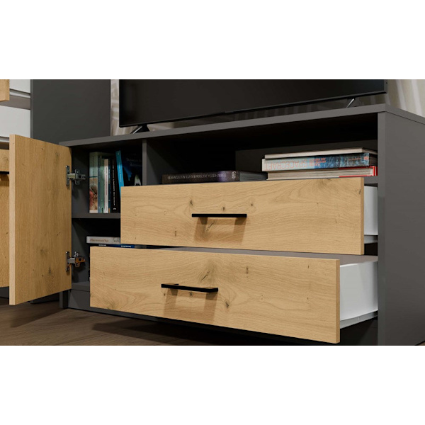 Modernt TV-skåp Simplo 1D2S - 2 lådor, 1 dörr, öppen hylla | Antracit ...