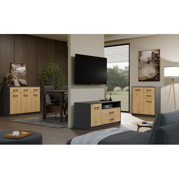 Modernt TV-skåp Simplo 1D2S - 2 lådor, 1 dörr, öppen hylla | Antracit ...