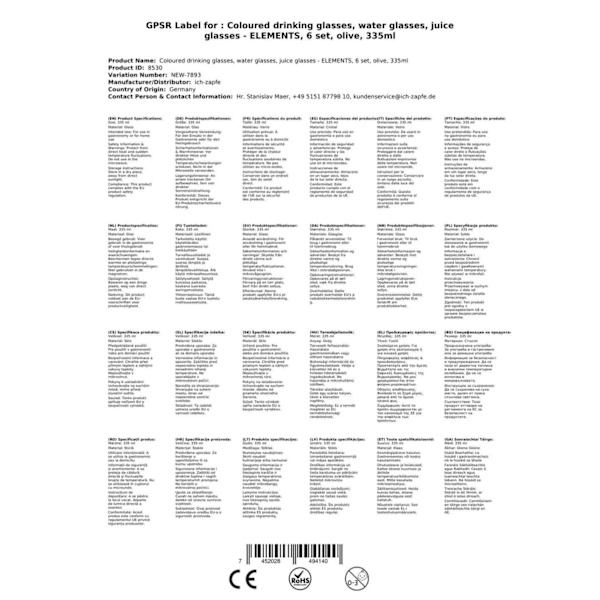 Värilliset juomalasit ELEMENTS 6er-Set, oliivi, 335 ml | CDON