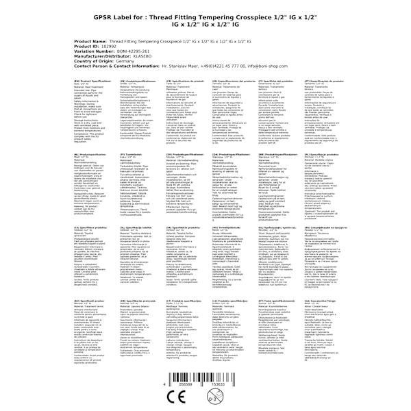 Valurautainen ristiliitin 1/2" sisäkierteellä, sinkitty, DVGW ...