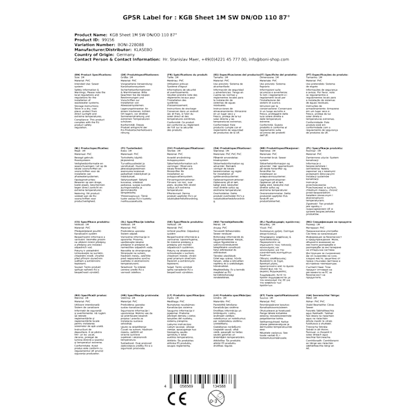 KG Putki DN 110 87 asteen kulma viemärijärjestelmään – PVC-U, 110 mm ...