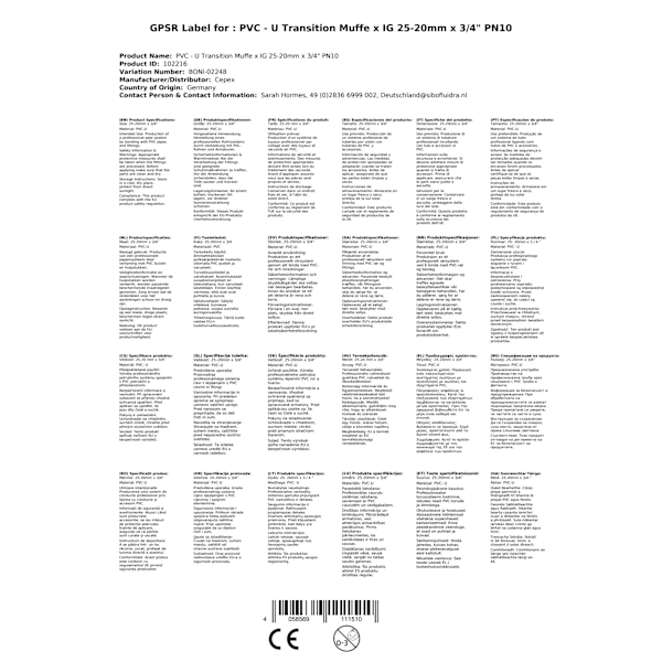 PVC-U Sovitemuhvi 25-20 mm x 3/4" Coupling with PN10 Rating for ...