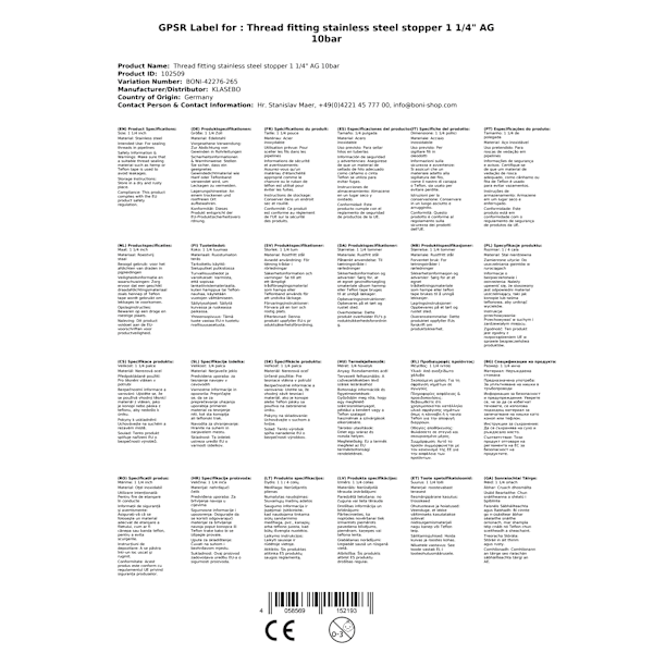 Rostfri Plugg 1 1/4 tum V4A Gängfittings – Hållbar och Tryckresistent ...