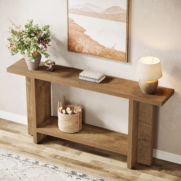 Farmhouse avlastningsbord - Smalt konsolbord 150 cm - 2 hyllplan - Trä ...