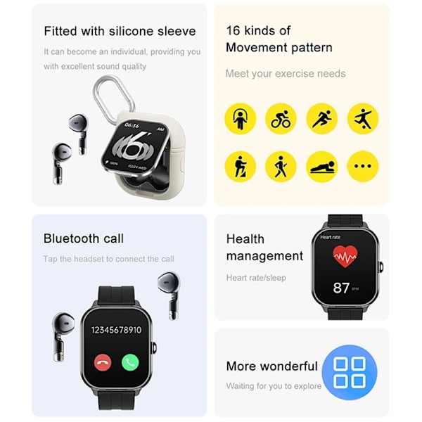 Älykello - Neliömalli - 5,1 cm TFT-näyttö - Bluetooth 5.3 - Uni- ja ...
