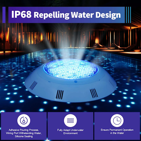 LED poollampe - IP68 undervandslampe - RGB flerfarvet - 45W 2500 lm 12V ...