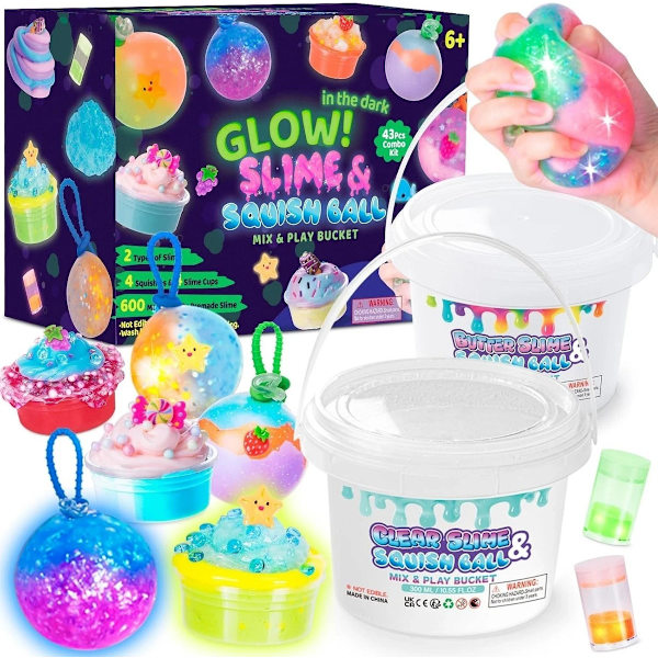 Luminous Slime & Squishy Make Yourself Set, 300 ml Clear Slime & 300 ml ...