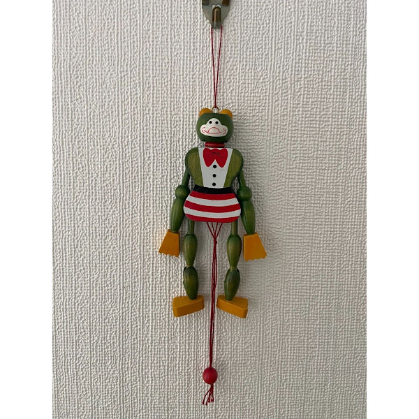 Vintage wooden frog jumping jack pull string puppet Austrian Brand New ...