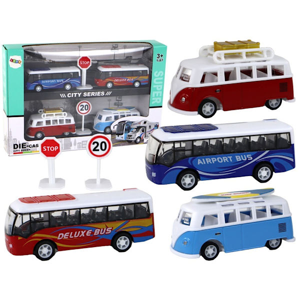 Set 4 Buses Tourist Camper City Series Model Toy Diecast 1:87 Scale ...