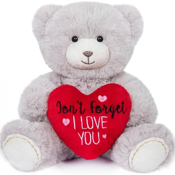 My OLi Teddy Bear Stuffed Animal 18cm Soft Gray Bear with Red Heart I ...