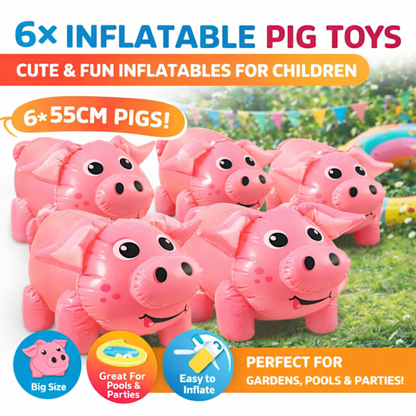 6 X GIANT INFLATABLE BLOW UP PINK PIG 55cm HOG FARM TOY HEN NIGHT STAG ...