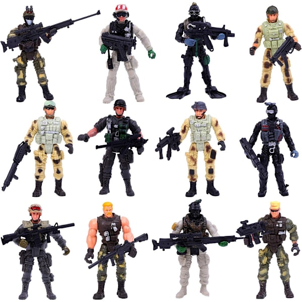 12 Pieces Army Toy Soldiers Action Figures Assorted Military Figures ...
