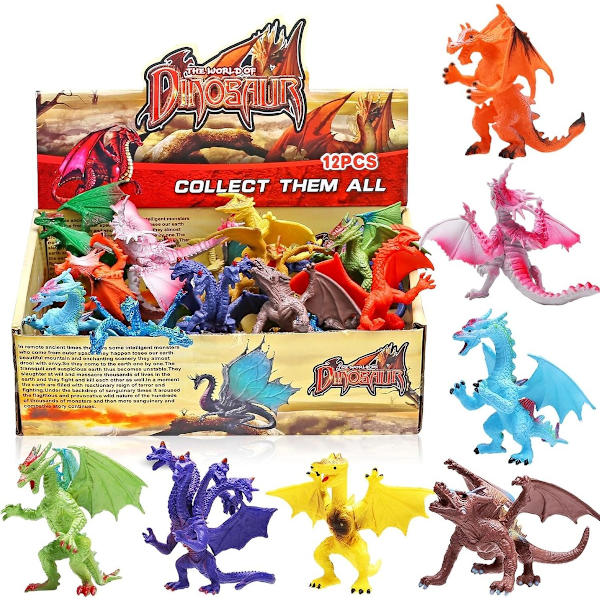 YeoNational&Toys 12 Piece Dragon Toys,4 Inch Mini Dragons Sets With ...