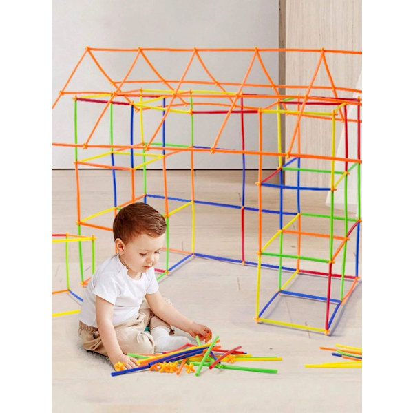 100Pcs Straw Constructor Toys Set Interlocking Plastic STEM Building ...