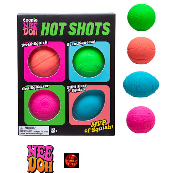 Hot Shots Teenie Needoh Pack 4 Mini Balls Stress Fidget Anxiety Relief ...