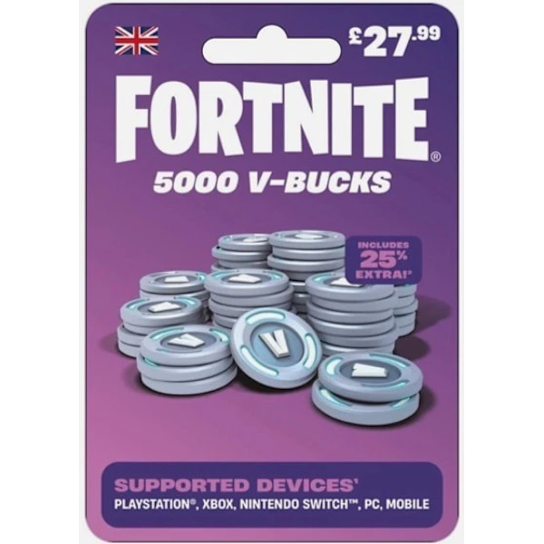 Fortnite 5000 VBucks Gift Card PlayStation X Box Nintendo PC Mobile ...