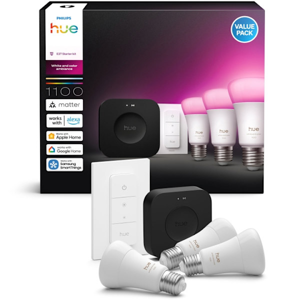 Philips Hue Startkit White and Color Ambiance 2xE27 1100lm + Hue Bridge ...