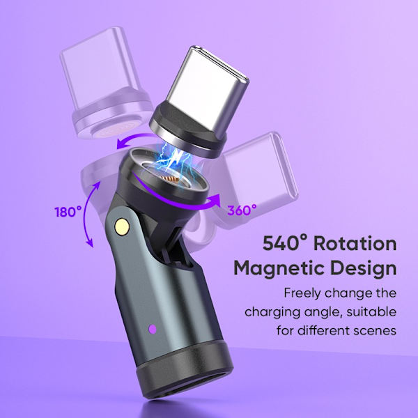 9Pin 540° Roterende 240W Type-C Magnetisk Adapter + Type-C Magnetisk ...