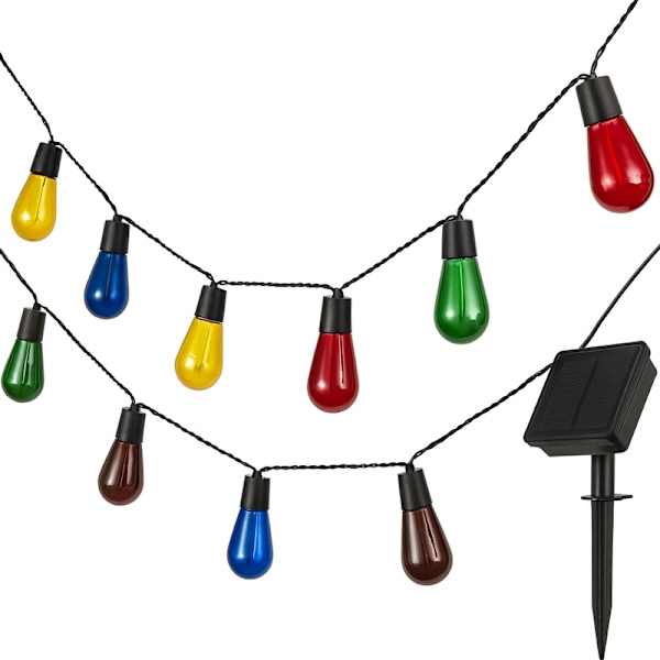 Aurinkokäyttöinen Ulkovalosarja 10 Värillistä Lamppua – 2,74 m Valosarja / 4,57 m Kokonaispituus ...