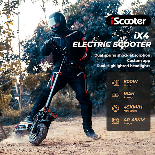 Fabriksdirekt iScooter iX4 – 800W motor, 45 km/t, 45 km rækkevidde, 48V ...