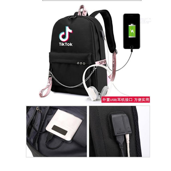 3 färger TIK-Tok Ryggsäck vattentät skolväska USB Hörlursuttag | CDON