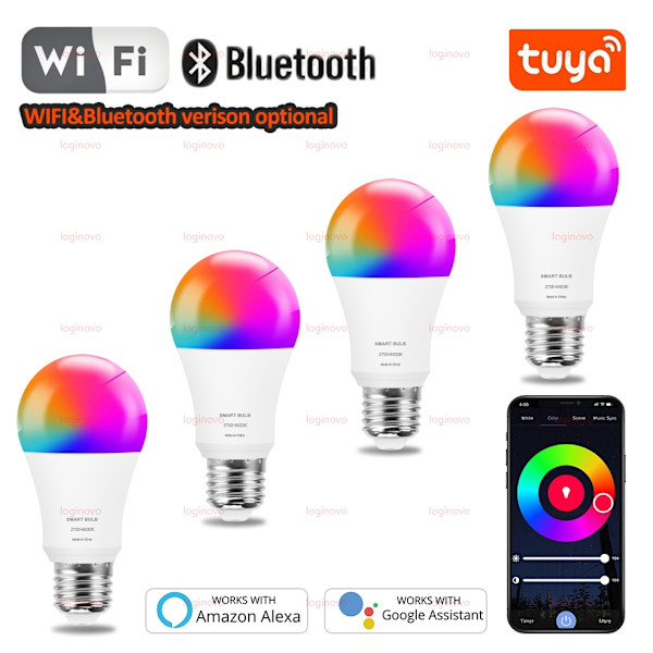 Tuya Smart LED-lampa E27 RGB 15W 20W Wifi Bluetooth LED-lampa Heminredningsbelysning 220V 110V ...