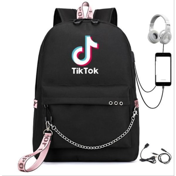 3 färger TIK-Tok Ryggsäck vattentät skolväska USB Hörlursuttag | CDON
