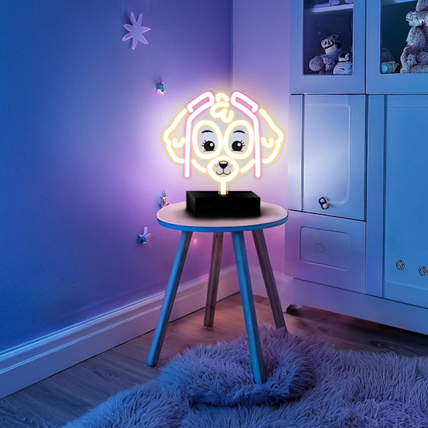 Paw Patrol Neon LED Skye – 25×25 cm med Stativ & USB-ström | CDON