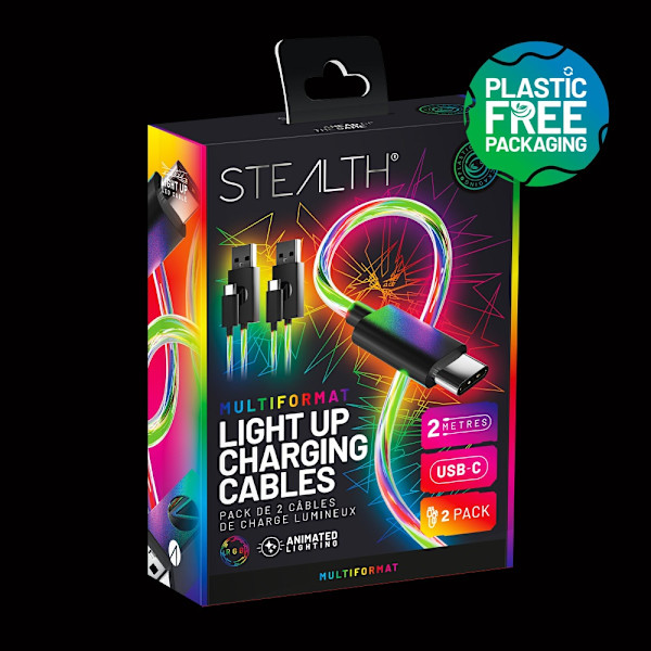 Stealth Light Up Charging Cables Multiformat - 2m Twin Pack | CDON