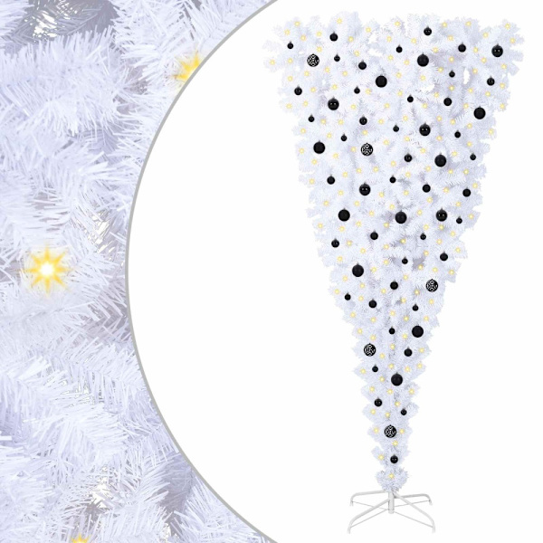 Konstgjord julgran med 300 LED-lampor Vit 240 cm PVC och Stål | CDON