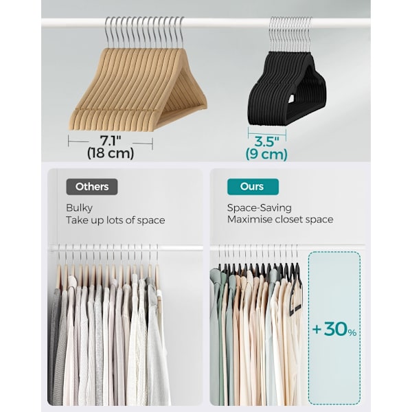 Pack 50 Velvet Hangers For Clothes Black 43x22x1cm | CDON