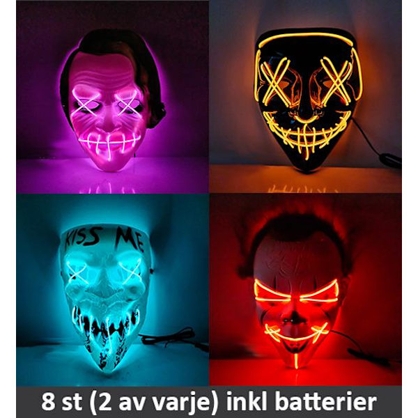 LED Mask 8 pack inkl batterier - Halloween | CDON