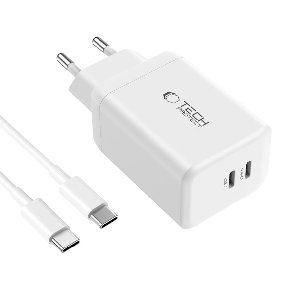 Tech-Protect 45W Väggladdare PD Inkl. USB-C Kabel Vit | CDON