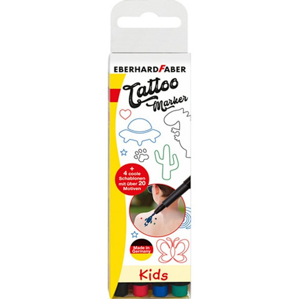 Eberhard Faber EF-559504 Tatueringsmarkör Barn 4 delar + Schabloner | CDON