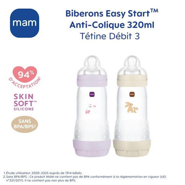Set med 2 nappflaskor - MAM - Easy Start - Antikolik - 320 ml - Flow 3 ...