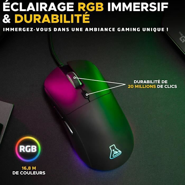 Trådbunden spelmus - The G-Lab - KULT-COBALT - RGB - 12800 DPI - Svart ...