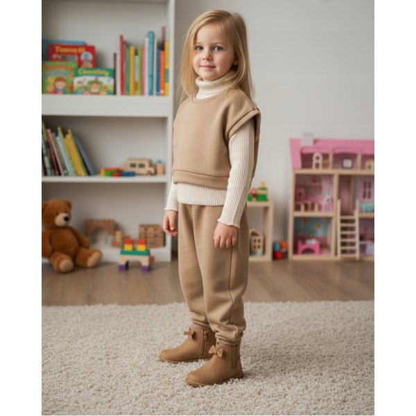 Barn PONCHO 128 VÄST cape VÄRMARE bomull med fluff BEIGE | CDON