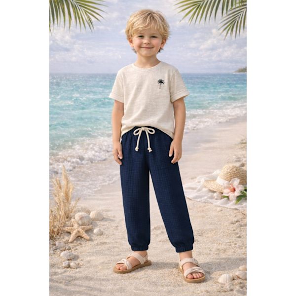 Barnens muslinshorts 122 sommarbyxor för barn för sommaren marinblå | CDON