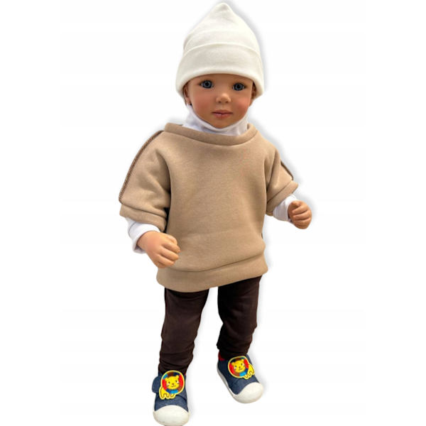 Barn PONCHO 128 VÄST cape VÄRMARE bomull med fluff BEIGE | CDON