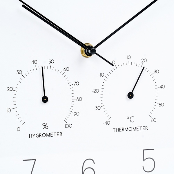 Väggklocka med termometer och hygrometer vit och guld 28,5 cm | CDON