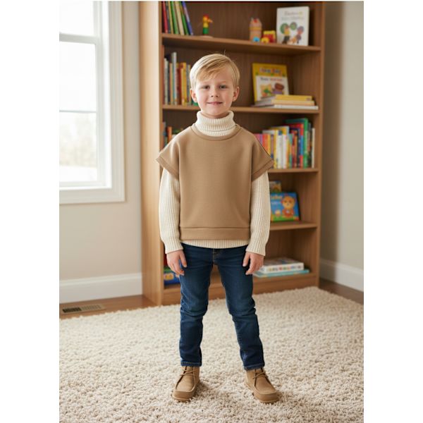 Barn PONCHO 128 VÄST cape VÄRMARE bomull med fluff BEIGE | CDON