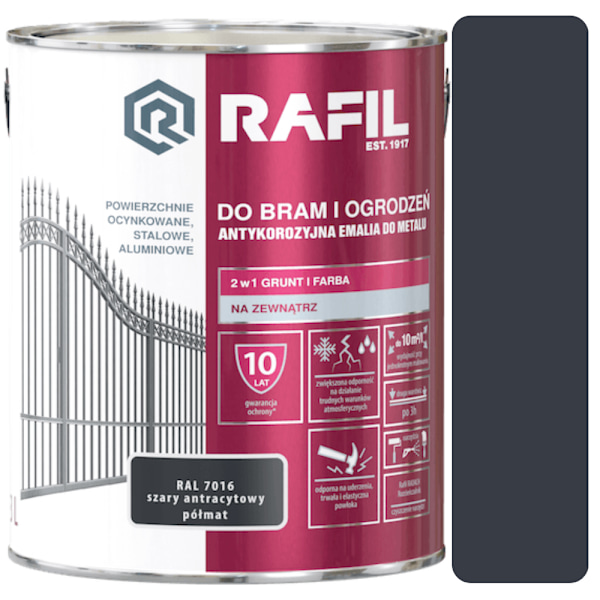 RAFIL ROSTSKYDDSFÄRG FÖR GRINDAR OCH STÄNGSEL 2I1 ANTARCIT RAL 7016 3L ...