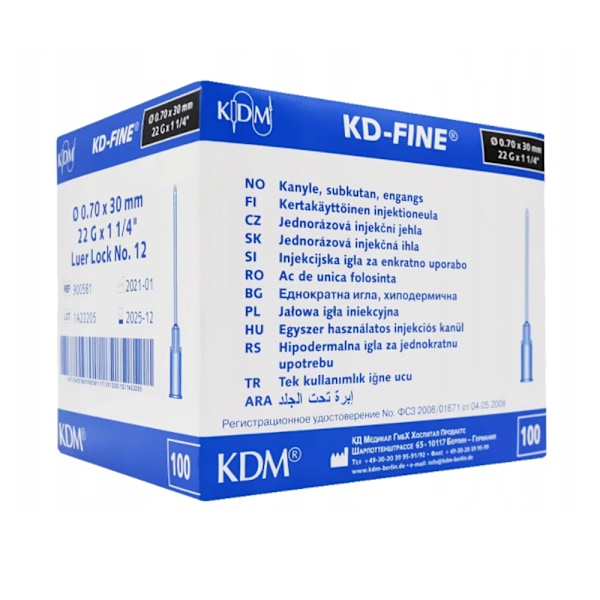 Injektioneulat 29G 0,33 mm x 12 mm KDM KD-Fine 100 kpl | CDON
