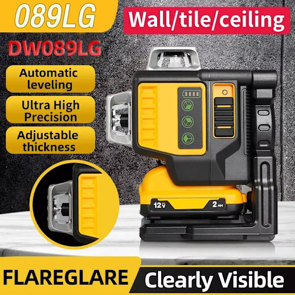 Dewalt DW089LG 12 linjer 3 sider*360 grader lodret 12V lithiumbatteri ...